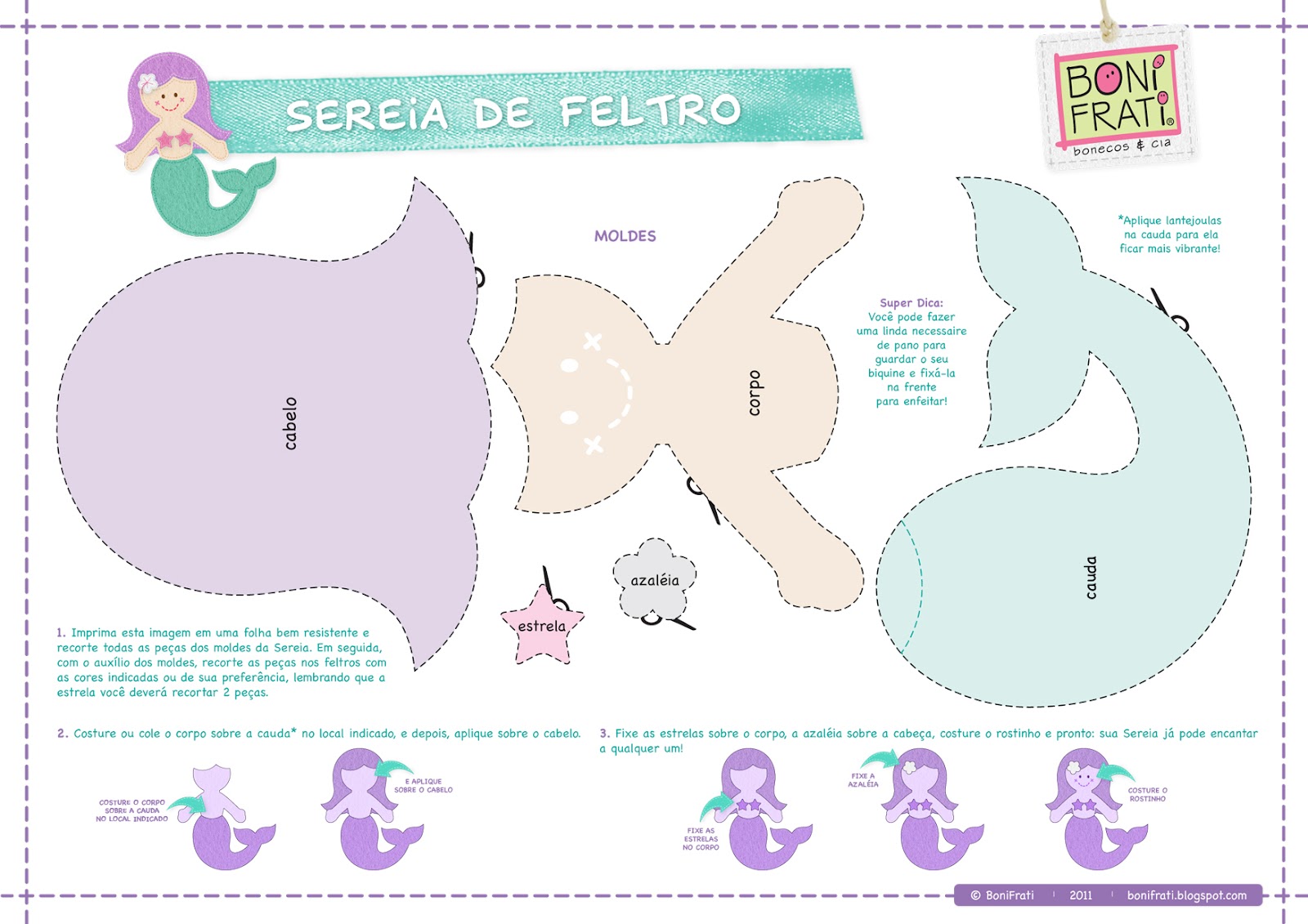 ARTE COM FELTRO: Molde | Mermaid template, Felt mermaid, Mermaid dolls
