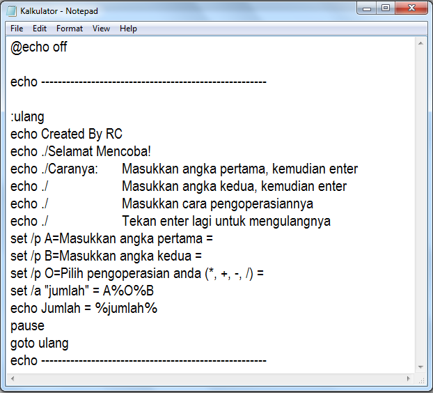 Rafli Channel: cara membuat kalkulator dengan menggunakan notepad Rafli Channel: cara membuat kalkulator dengan menggunakan notepad