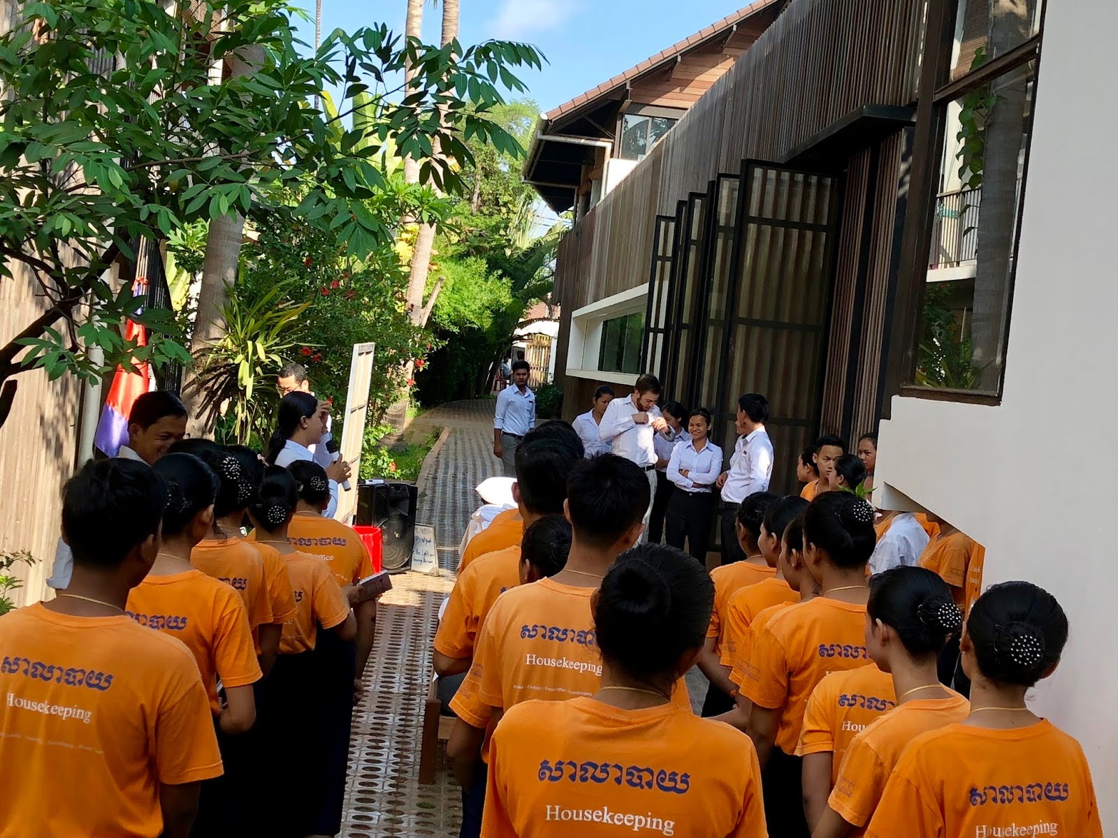 Flag-raising ceremony at Sala Bai Hotel School and Restaurant, Siem Reap
