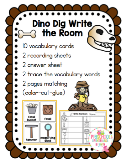 Dino Dig Write the Room ~ Preschool Printables