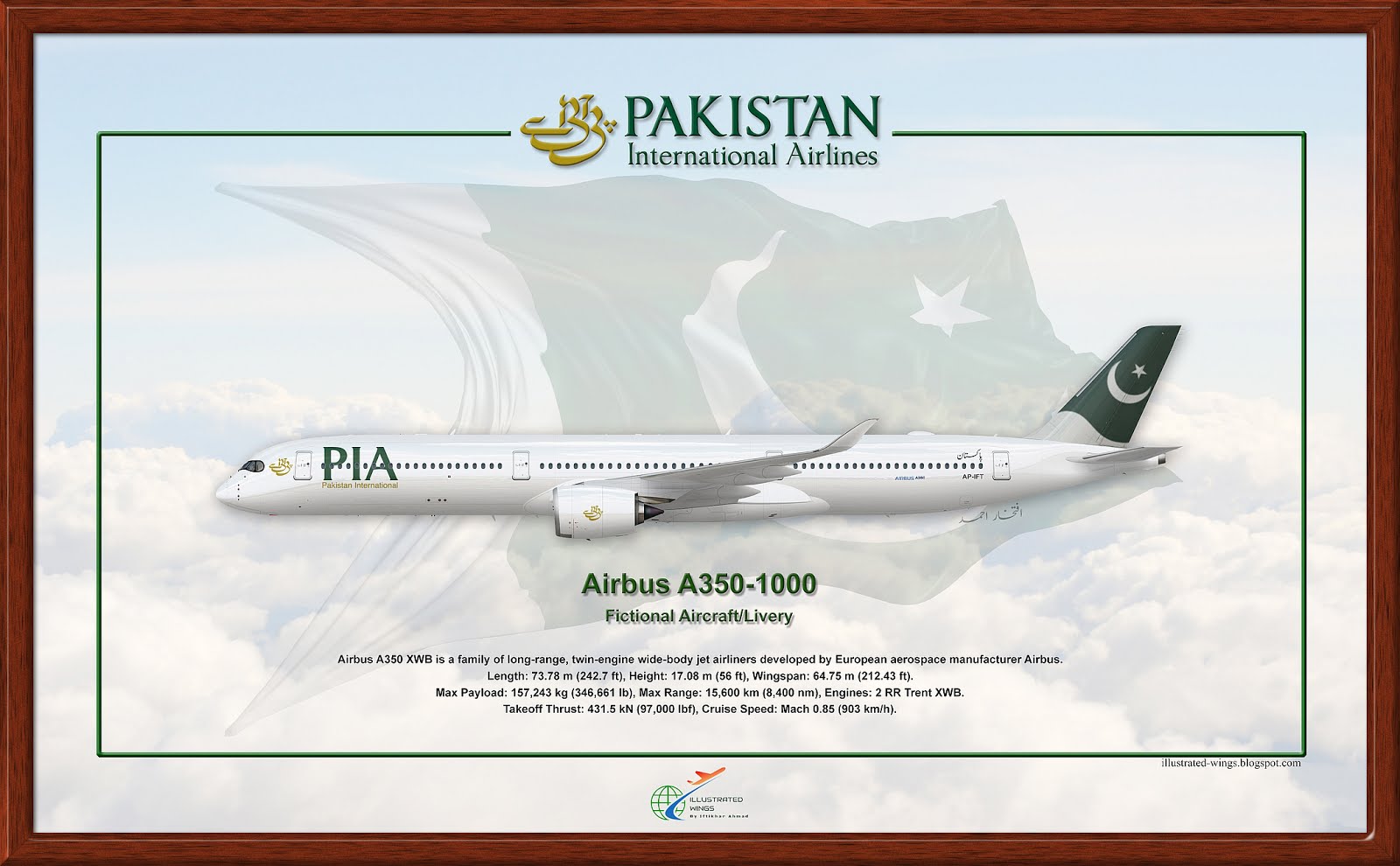 Illustrated Wings: PIA - Airbus A350-1000 (fictional aircraft/livery)