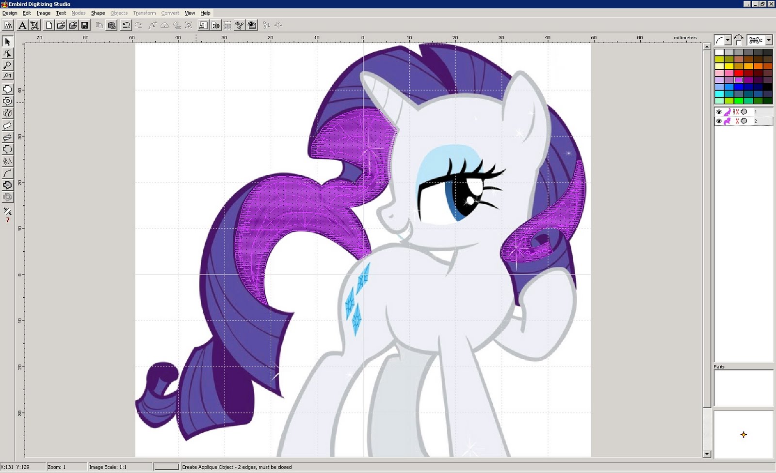 MLP - E the Pony: Rarity Embroidery Design & Process