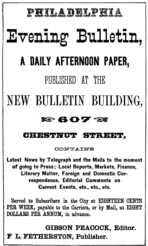 Philly & Stuff: The Evening Bulletin - Philadelphia - 1867