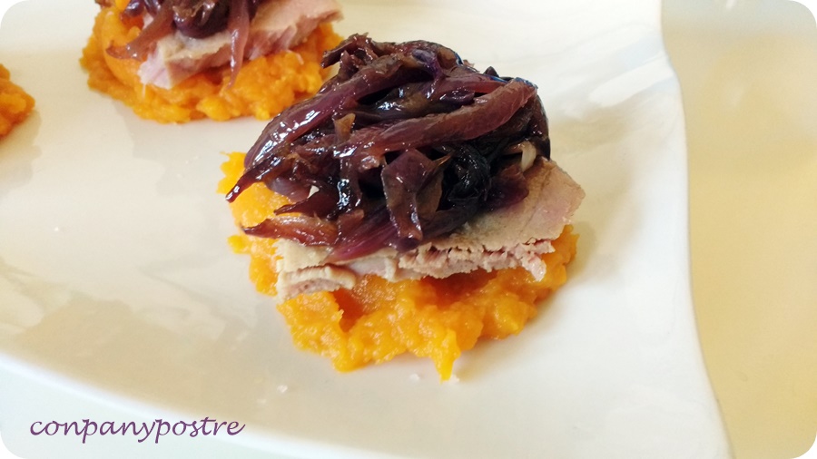 Con pan y postre: Atún con puré de boniato especiado y cebolla roja ...
