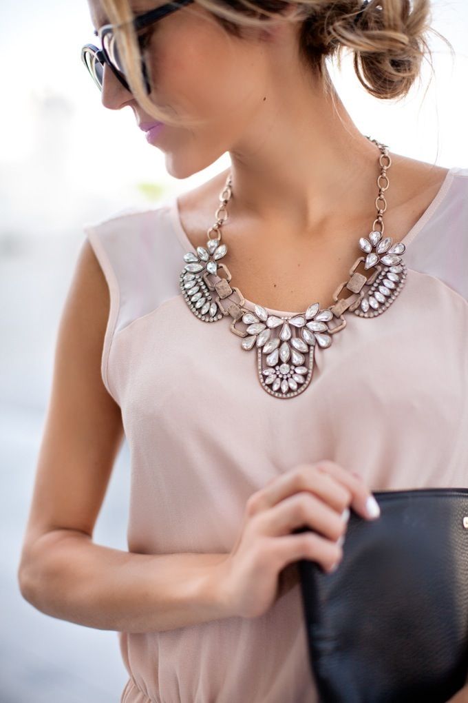 Street style blush blouse and statement necklace | Luvtolook | Virtual ...