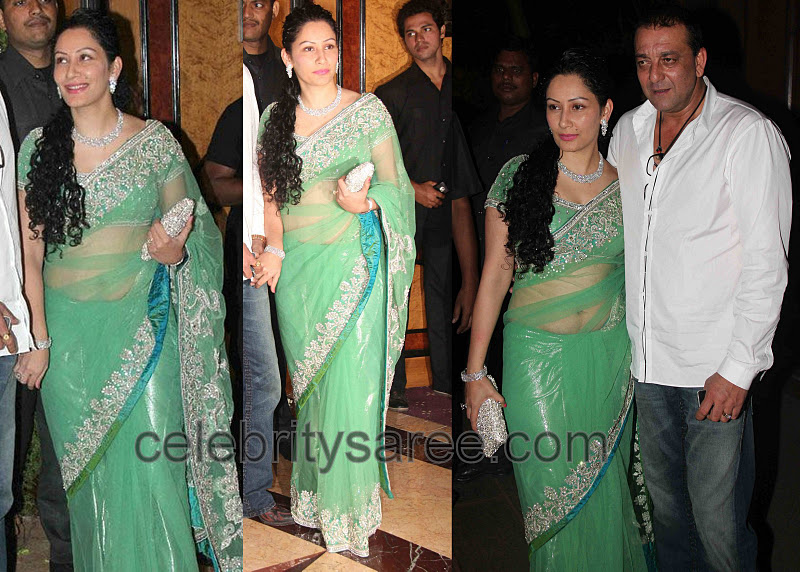 Manyata Dutt in Green Netted Sari - Saree Blouse Patterns