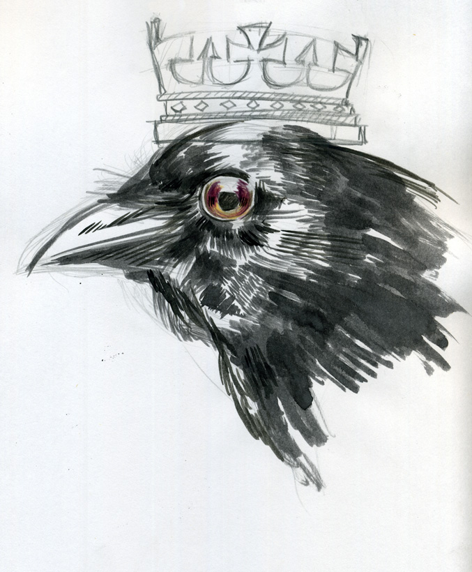 MC drawn: Black Crow King–sketch: Brush ink and pencil