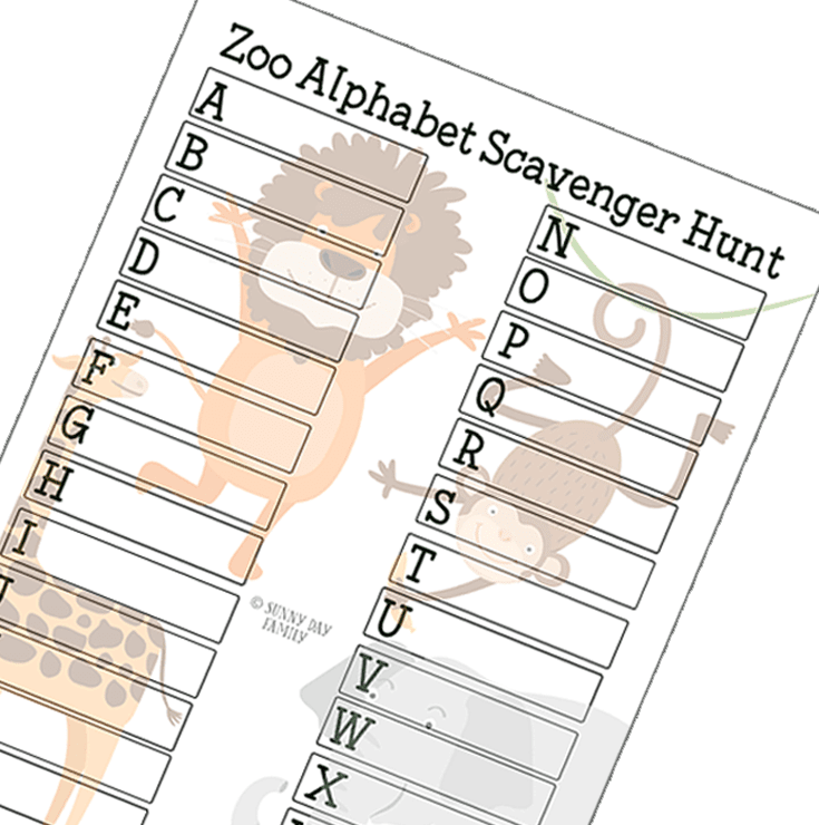 Zoo Alphabet Scavenger Hunt | Free Printable | Sunny Day Family