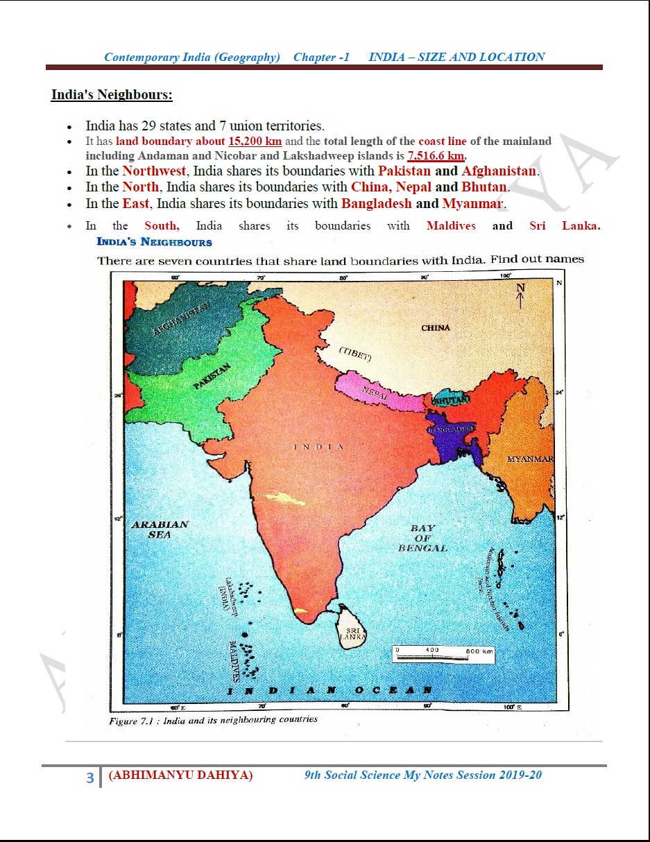 9th Geography (Social Science, 2019-20) Chapter 1 India - Size and ...