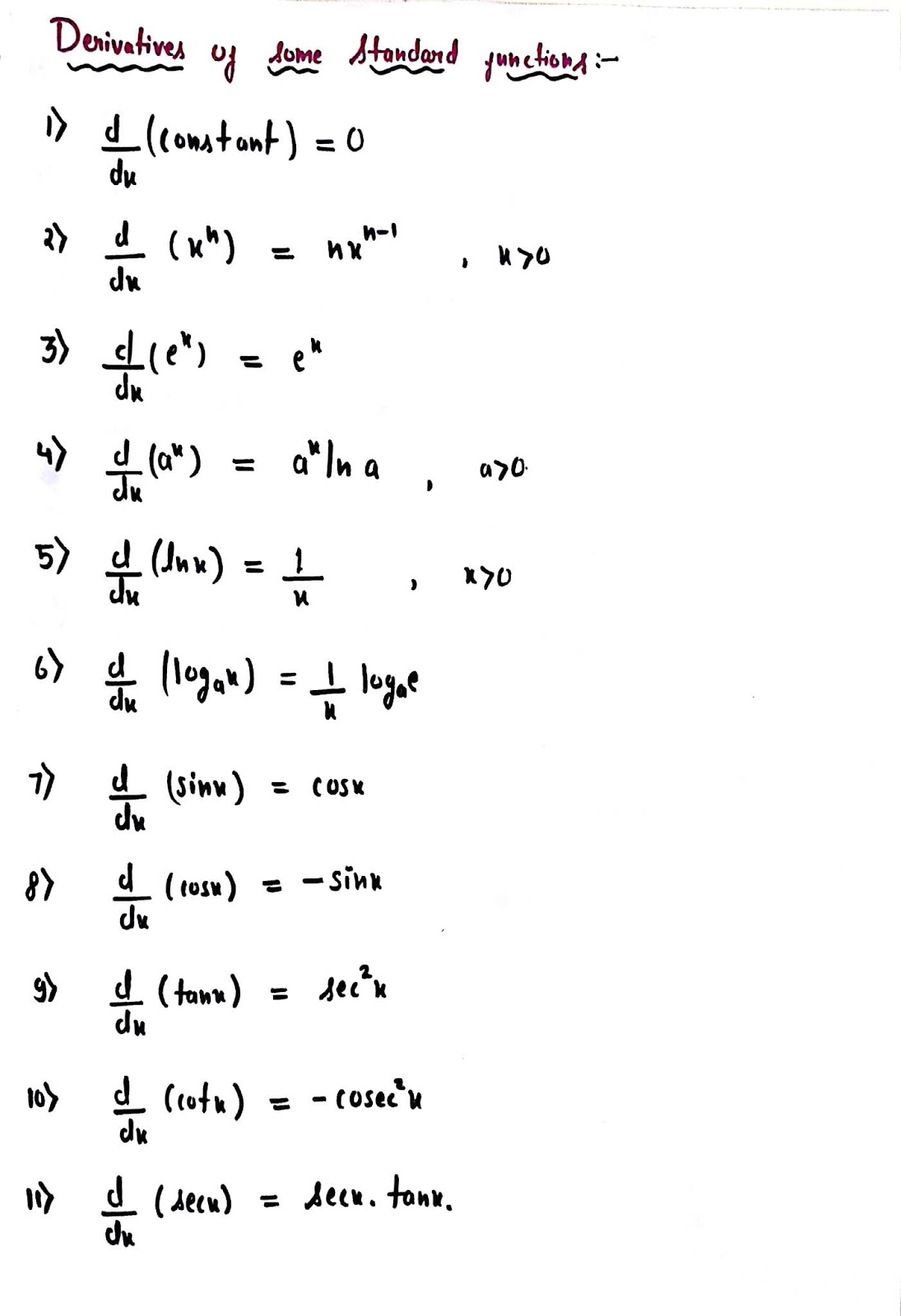 STANDARD DERIVATIVES AND THEOREMS