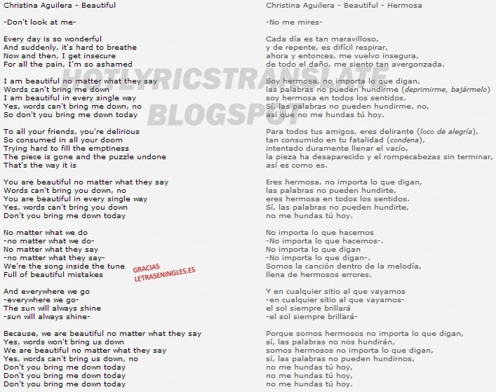 TOP LYRICS TRANSLATED CANCIONES TOP TRADUCIDAS: Christina Aguilera ...
