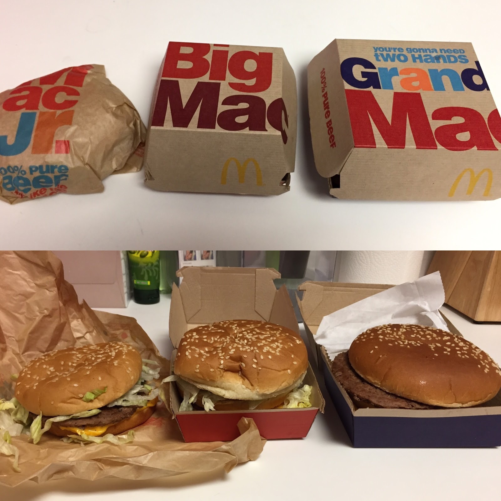 Taste Tests Of Mac Jr., Big Mac and Grand Mac / マックジュニア、ビッグマック、グランドマックの ...