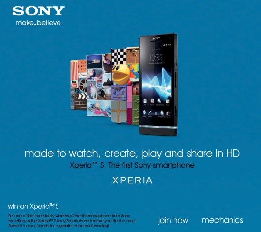 Join Sony Mobile PH Promo and win a brand new Sony Xperia S!