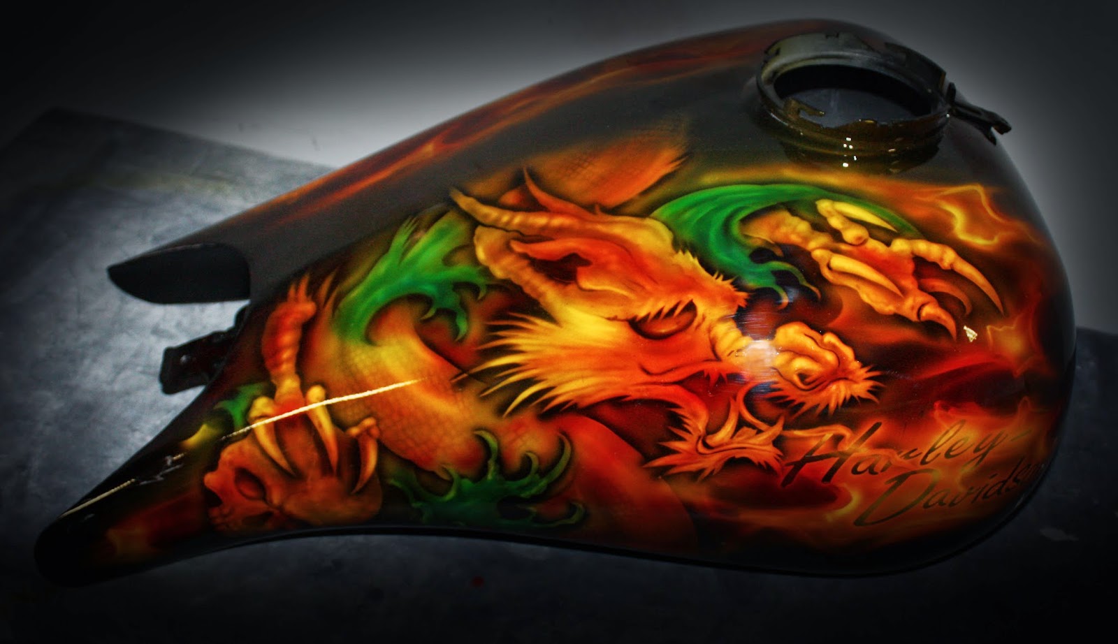 Online Motorcycle Paint Shop: Fire with Dragons and Skulls