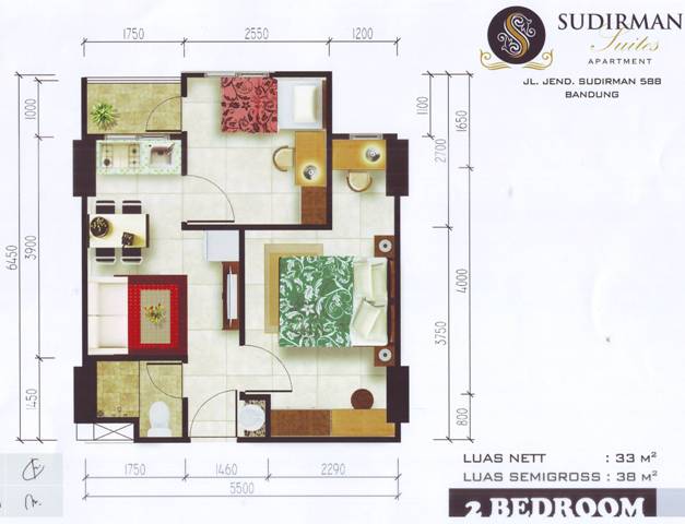 Apartemen Istana Group: Denah Type 2 Bedroom Sudirman Suites Apartment