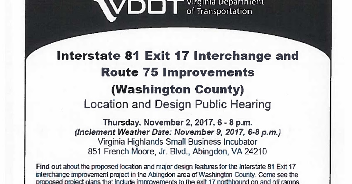 Town of Abingdon, Virginia : VDOT's Exit 17 Project Public Hearing 11-2-17