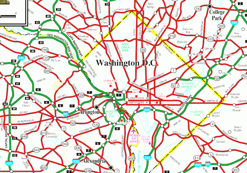 Streets And Highways Of Washington, D.C. - Road Map Of Washington