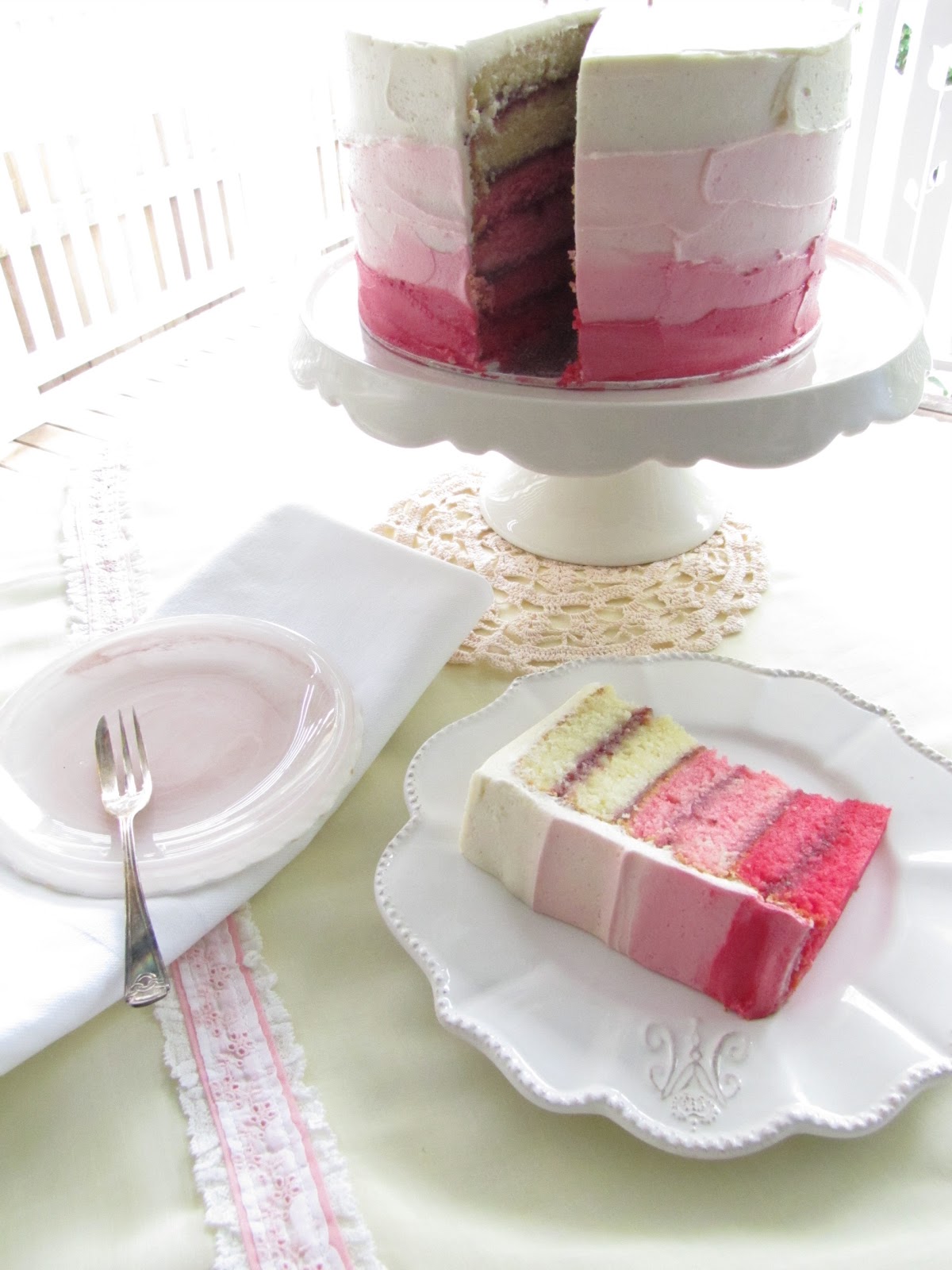 my button cake: incredibly pink vanilla jam layer cake