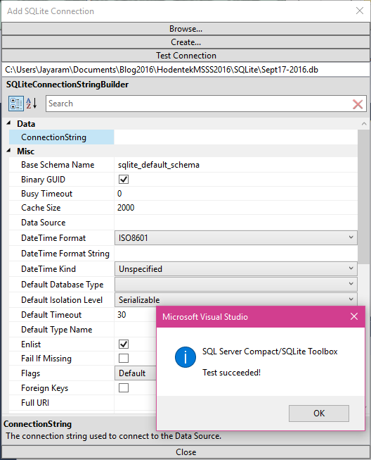 HodentekMSSS: SQLite using Visual Studio Community 2015 Update 3