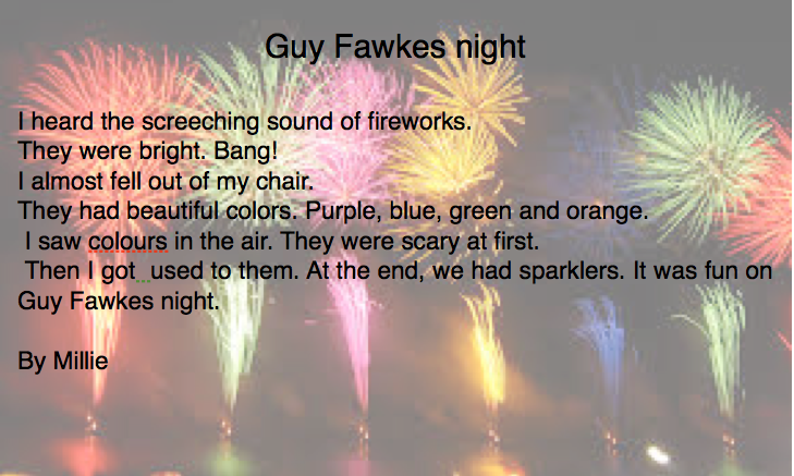 Pod 6 Hurupaki School: Millie's Fireworks Writing