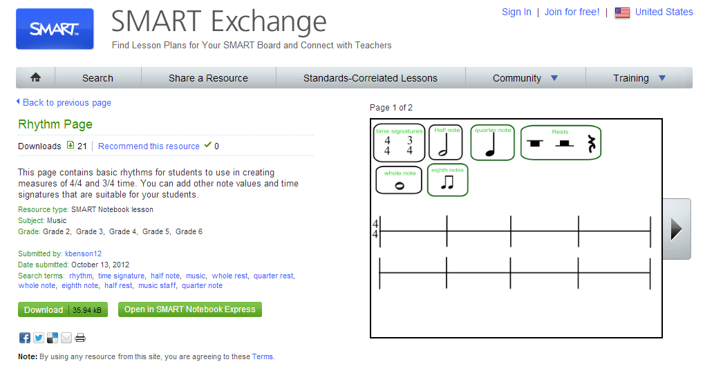 SMART Notebook Rhythm Page