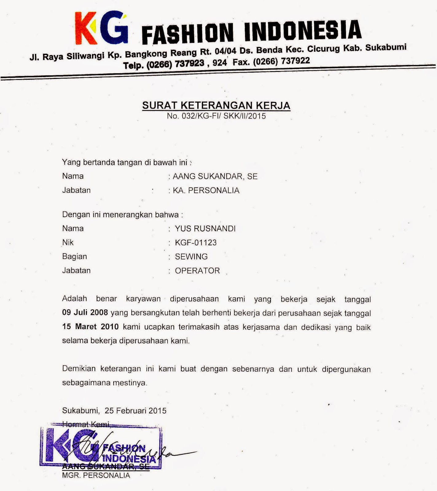 njoyplara: PAKLARING PT. KG FASHION INDONESIA