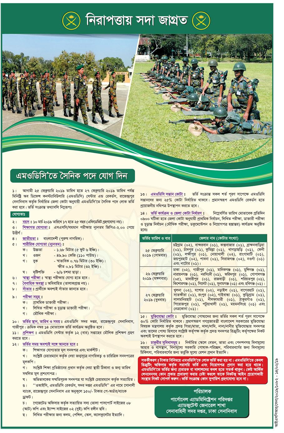 MODC Sainik Recruitment Circular 2019 | News Magazine