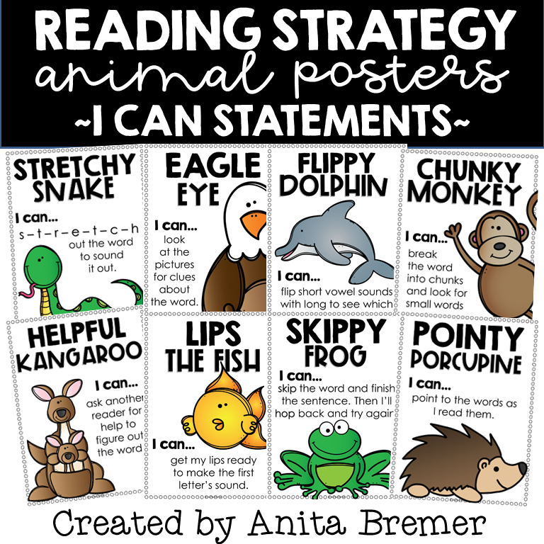 Mrs. Bremer's Class: Reading Strategy I Can Statement Animal Posters
