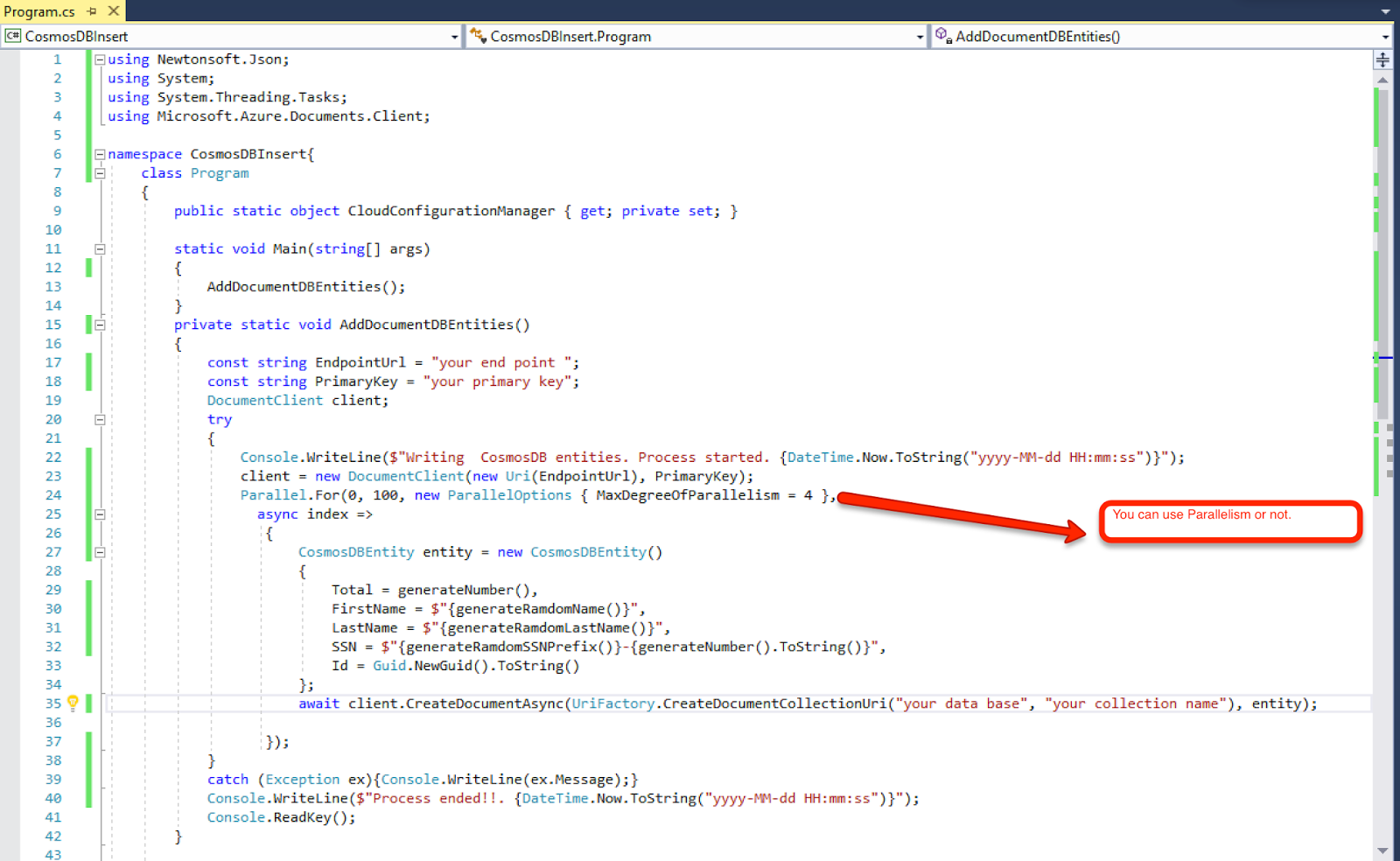 Populating CosmosDB Collection with Random values