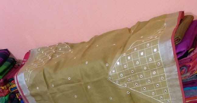 Linen Mirror Work Saree