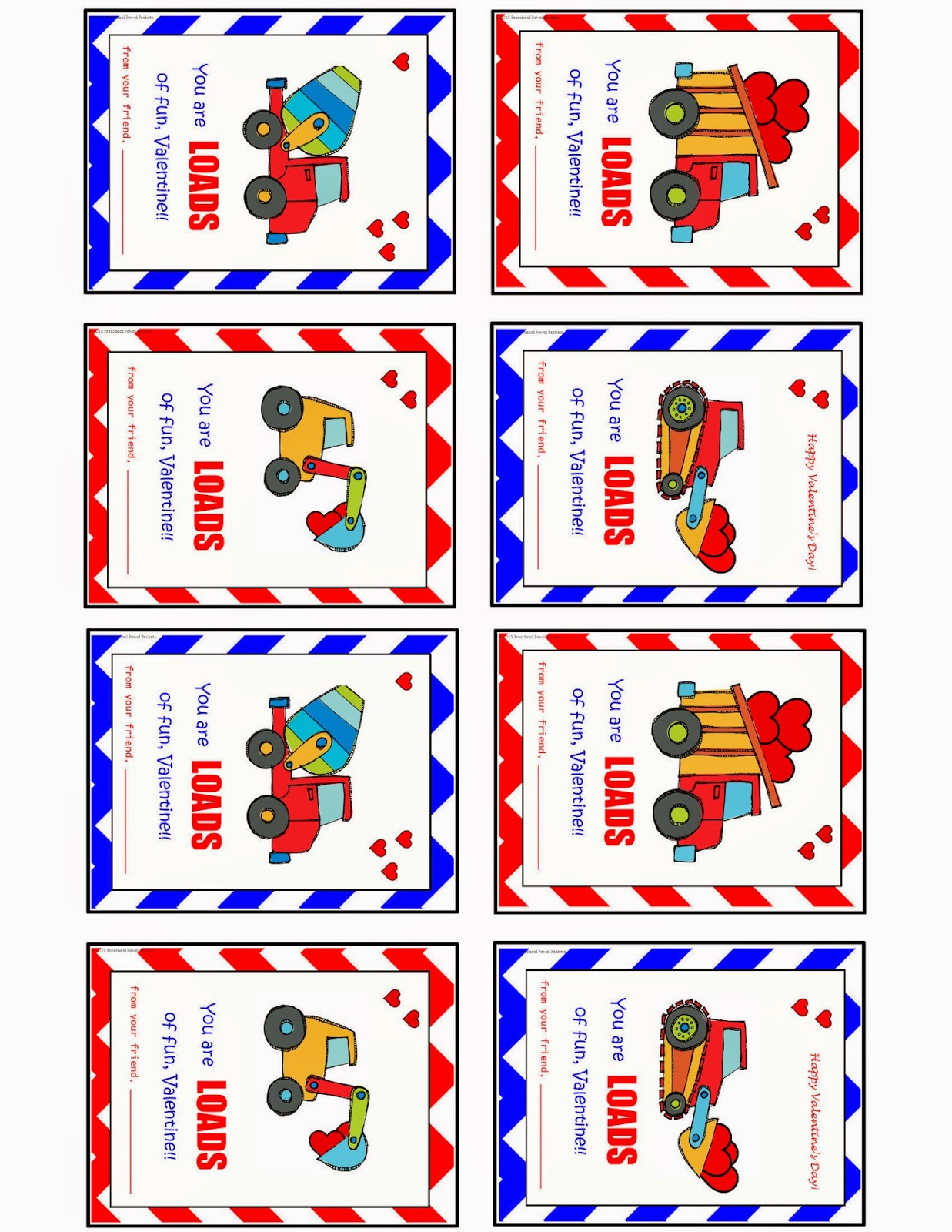 {FREE} Printable Construction Truck Valentines! | Preschool Powol Packets