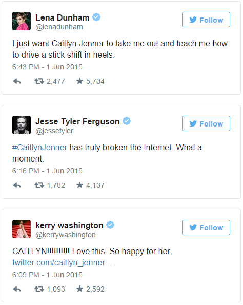 Caitlyn Jenner Gets Positive Reactions From Top Celebrities, See Tweets