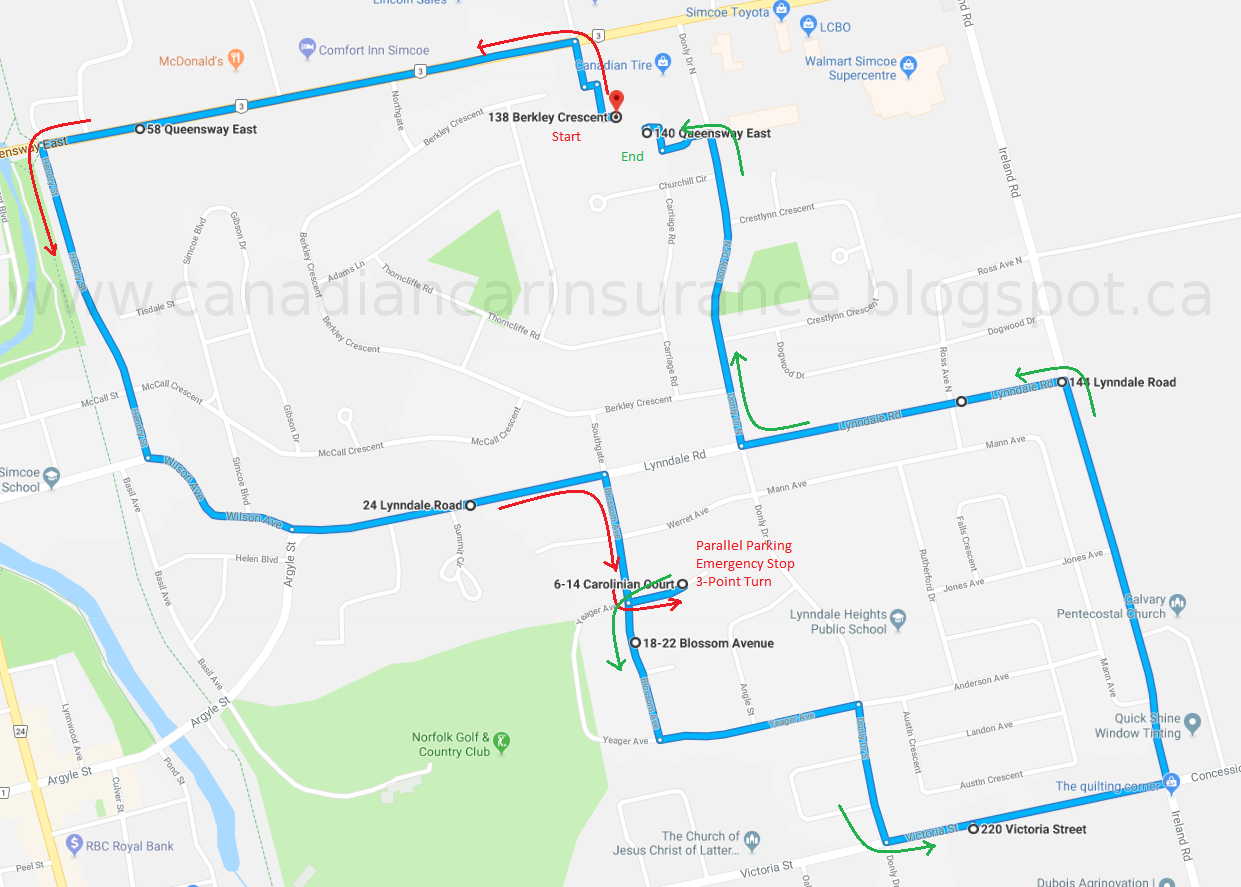 Simcoe G2 Road Test Route Maps