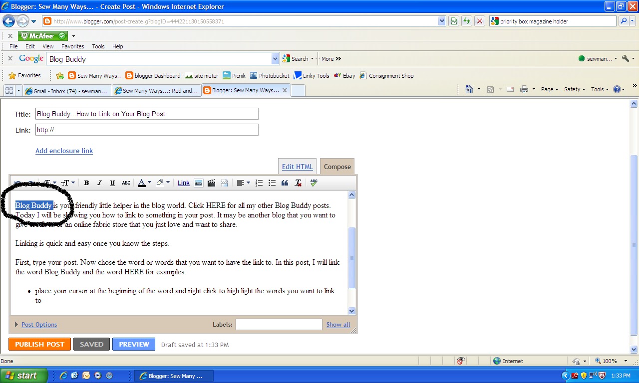 Sew Many Ways...: Blog Buddy...How to Link on Your Blog Post