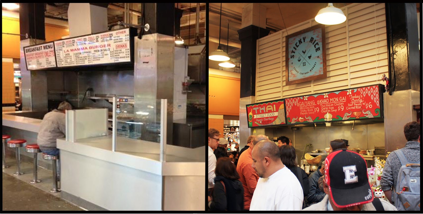 L STAR MURALS: Signs for Sticky Rice at the Grand Central Market in LA