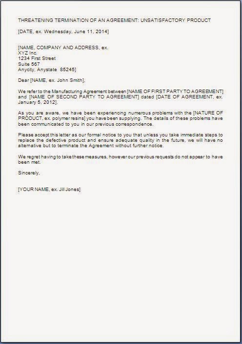 Agreement Termination Warning Letter Format with Format Notice