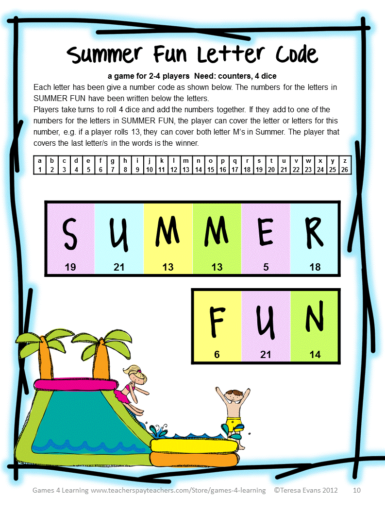 Fun Games 4 Learning: Summer Math Fun - Avoid the Summer Slide