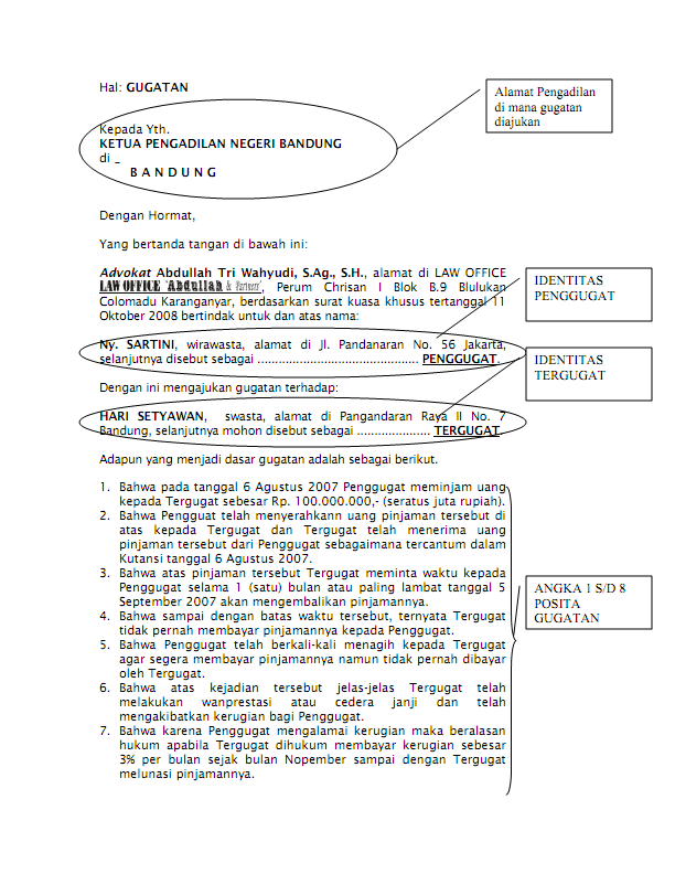 Kumpulan Kitab dan Undang-Undang : Contoh Surat Gugatan