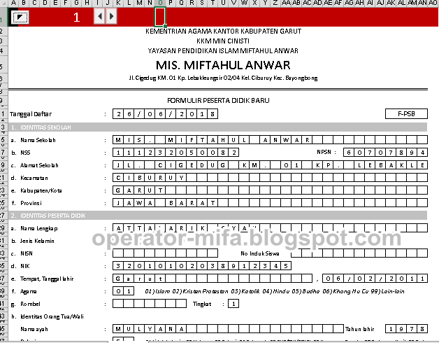 Aplikasi PPDB Madrasah Ibtidaiyah (MI) Sederhana Berbasis Excel - BLOG ...