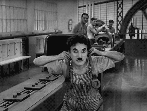 Studiebol: Modern times, Charlie Chaplin, 1936.