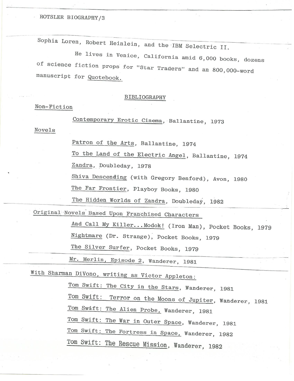 William "Bill" Rotsler: A Celebration : William Rotsler's Resume (Circa ...