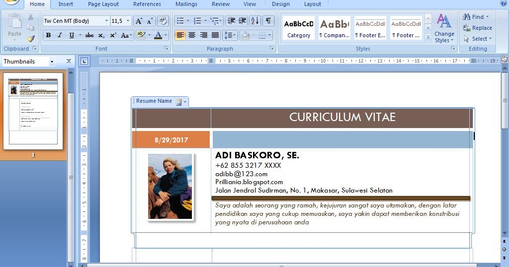 16 Download Contoh Cv Word Gratis Yang Paling Dicari - Galeri Jobseeker