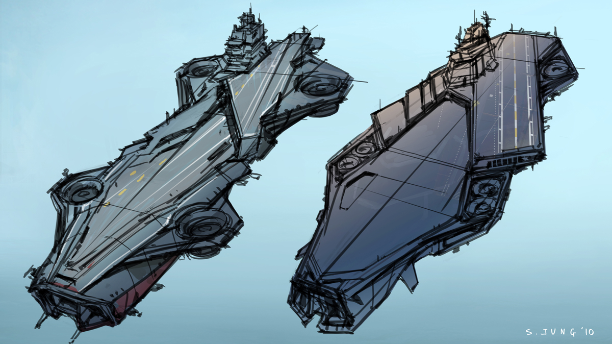 Art of STEVE JUNG: The Avengers Helicarrier initial sketches