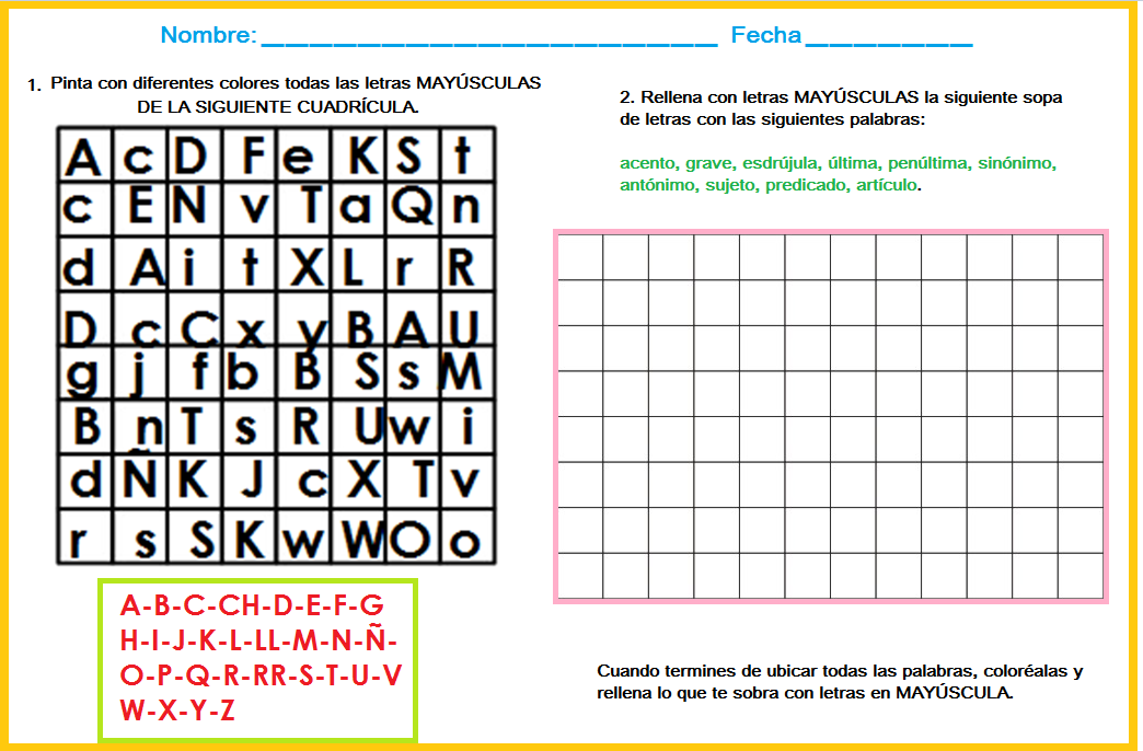 Fichas de Primaria: Mayúsculas y minúsculas