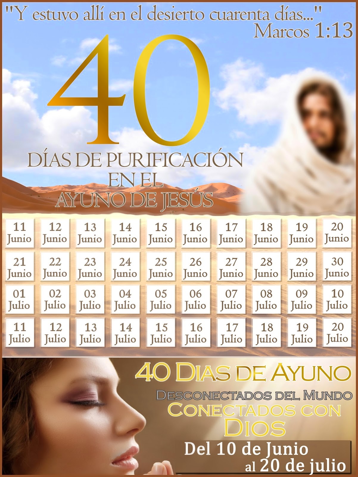 Cartela dos 40 dias de jejum de Jesus