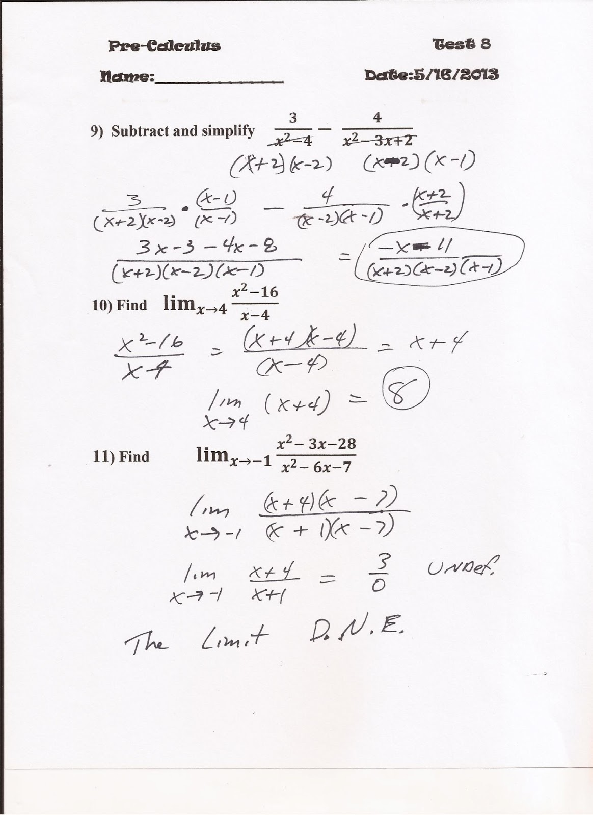 Mr. Flanagan's Class: Test 8 Solutions