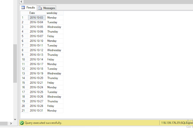 How To Get A List Of All Weekdays Between The Given Date Range In Sql Aspbucket