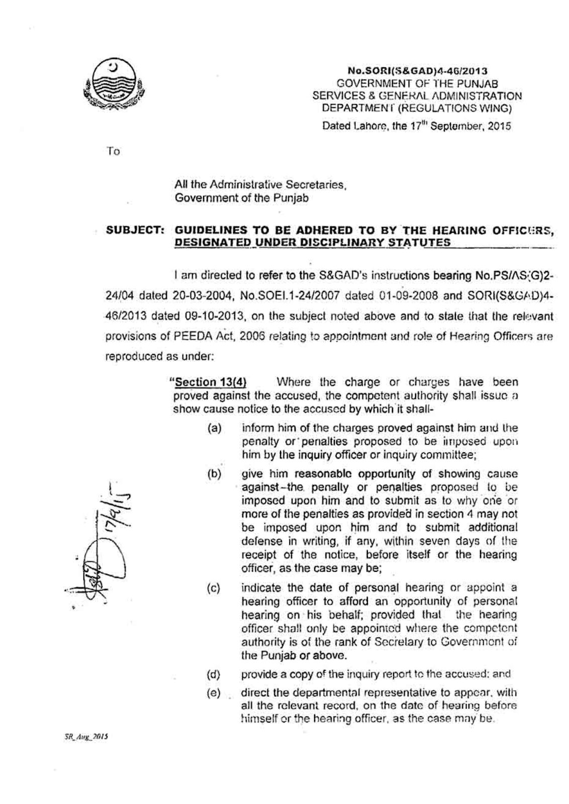 GUIDELINES TO BE ADHERED TO BY THE HEARING OFFICERS DESIGNATED UNDER guidelines-to-be-adhered-to-by-the-hearing-officers-designated-under