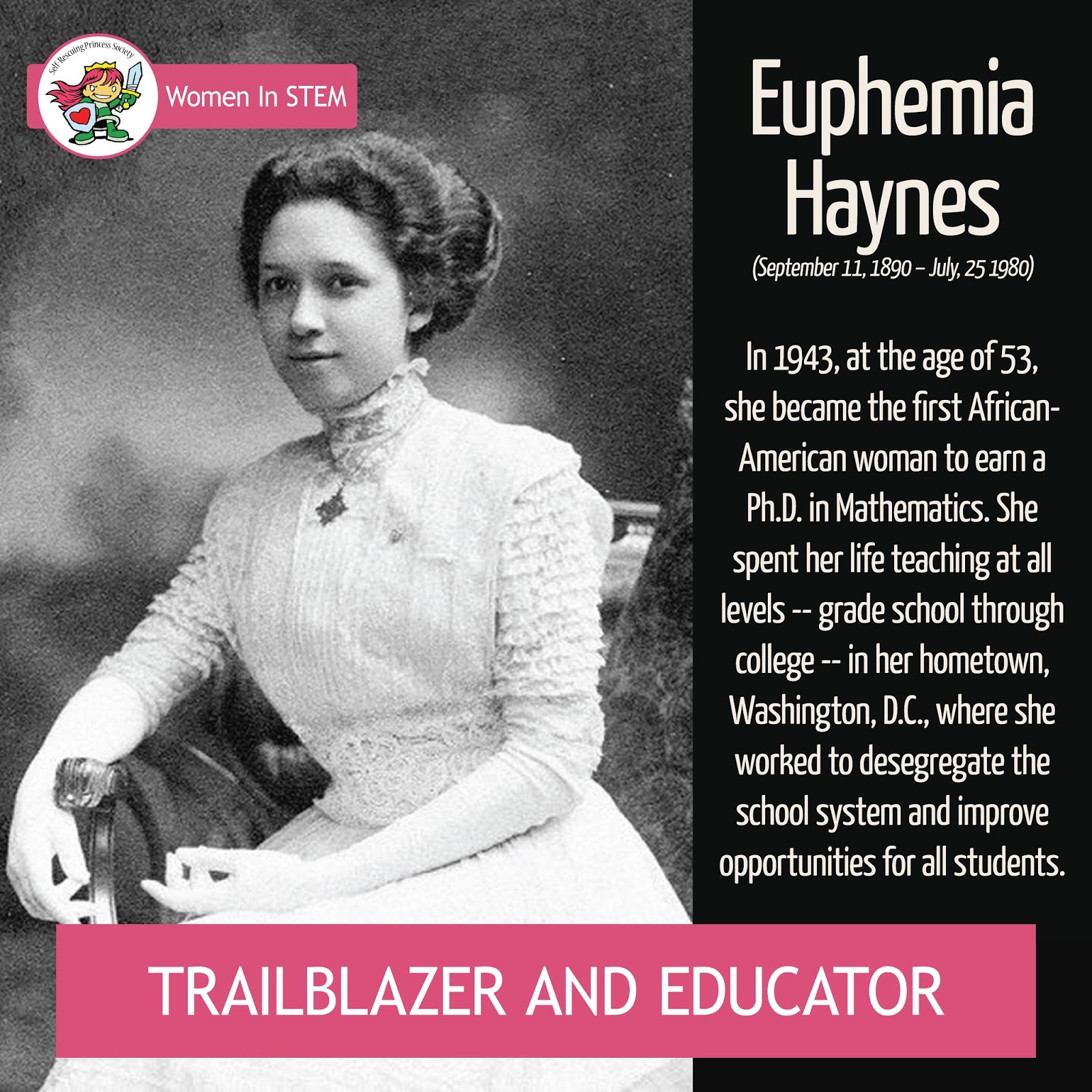 Euphemia Haynes - trailblazer and educator ~ Self-Rescuing Princess Society