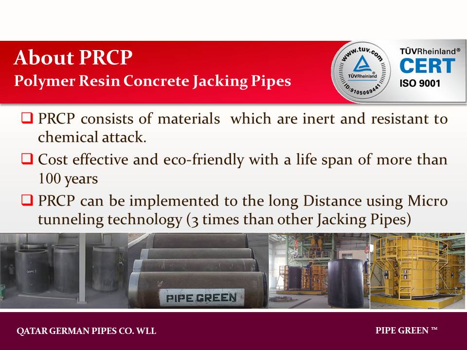 Qatar German Pipes Co (QGPC): Polymer Resin Concrete Jacking Pipes in Qatar
